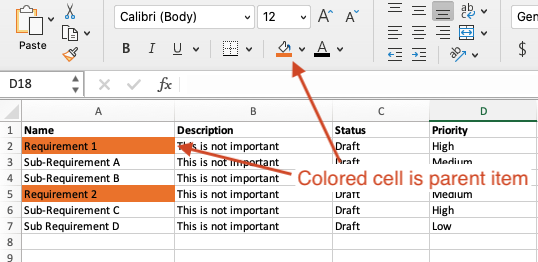Setting hierarchy with color in Excel